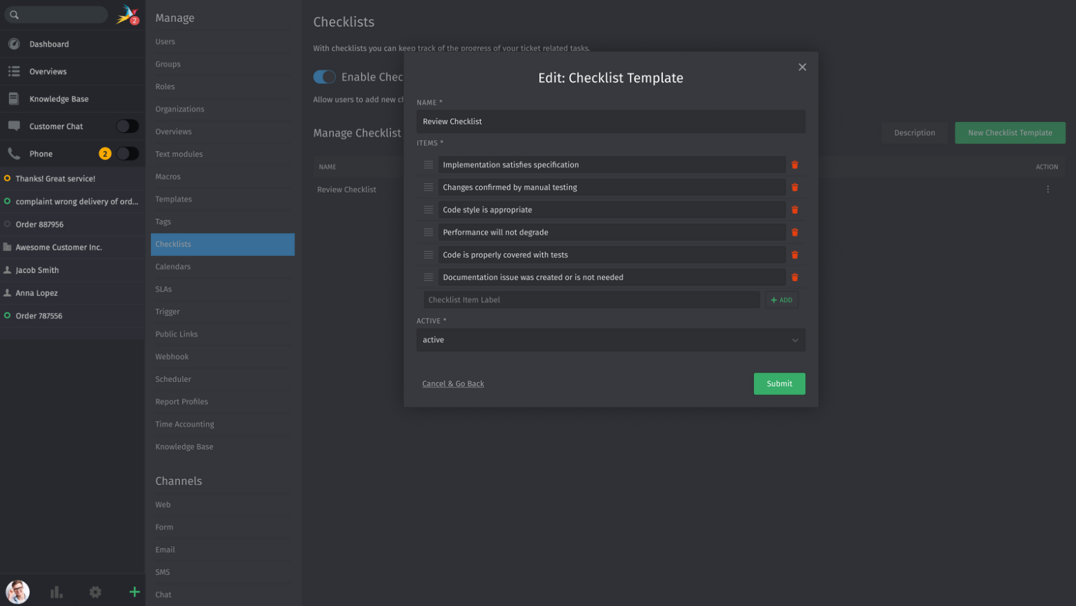 Checklist | Zammad Features