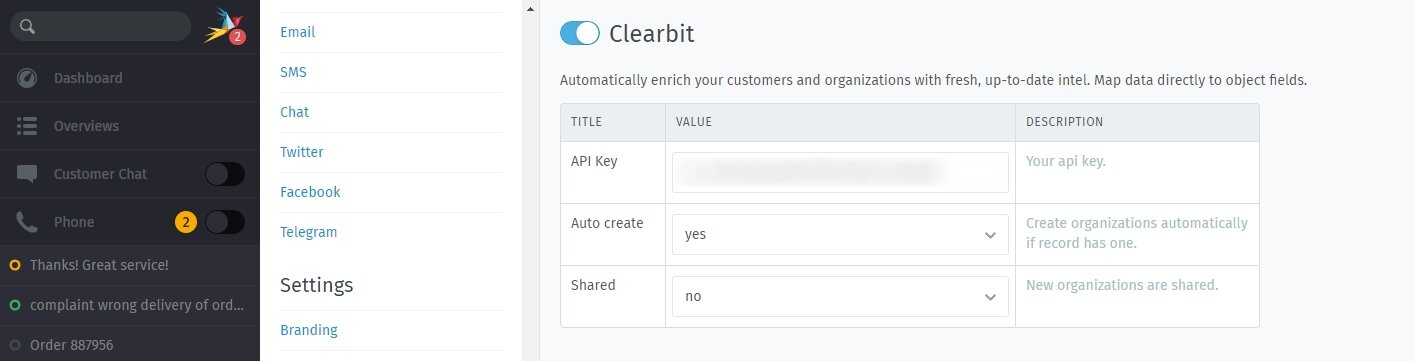 Clearbit Integration | Zammad Features
