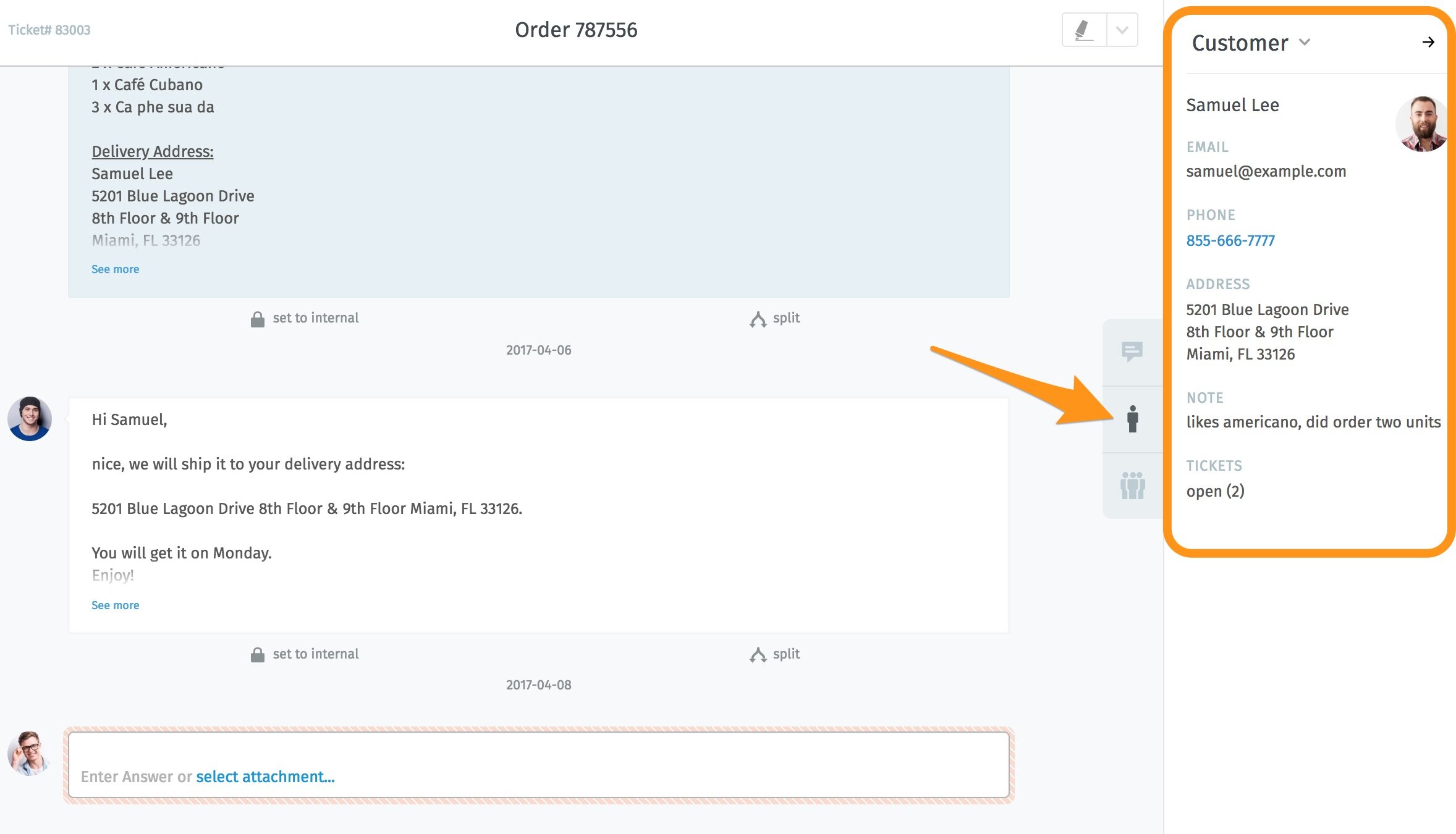 Customer Information Page | Zammad Features