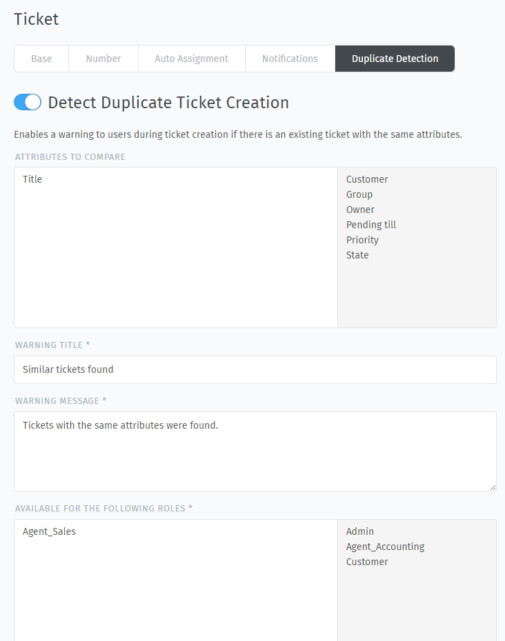 Duplicate Detection Zammad Feature