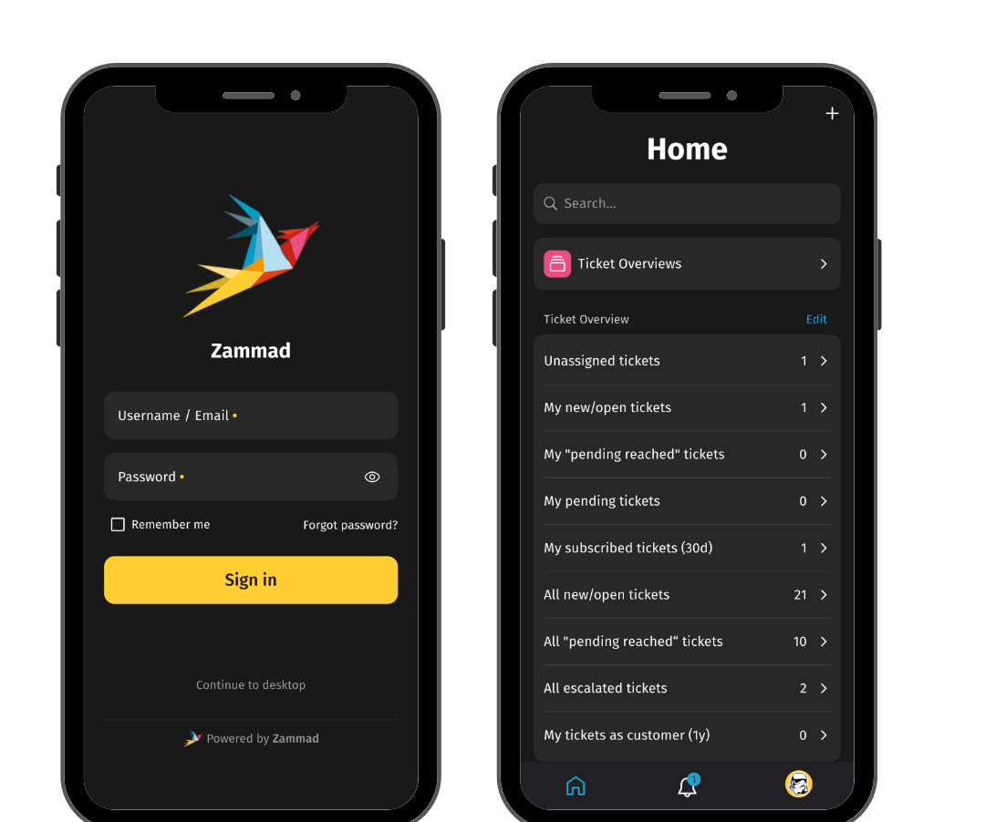 Mobile View | Zammad feature