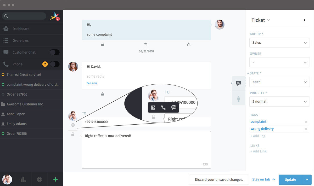 SMS Integration | Zammad Features