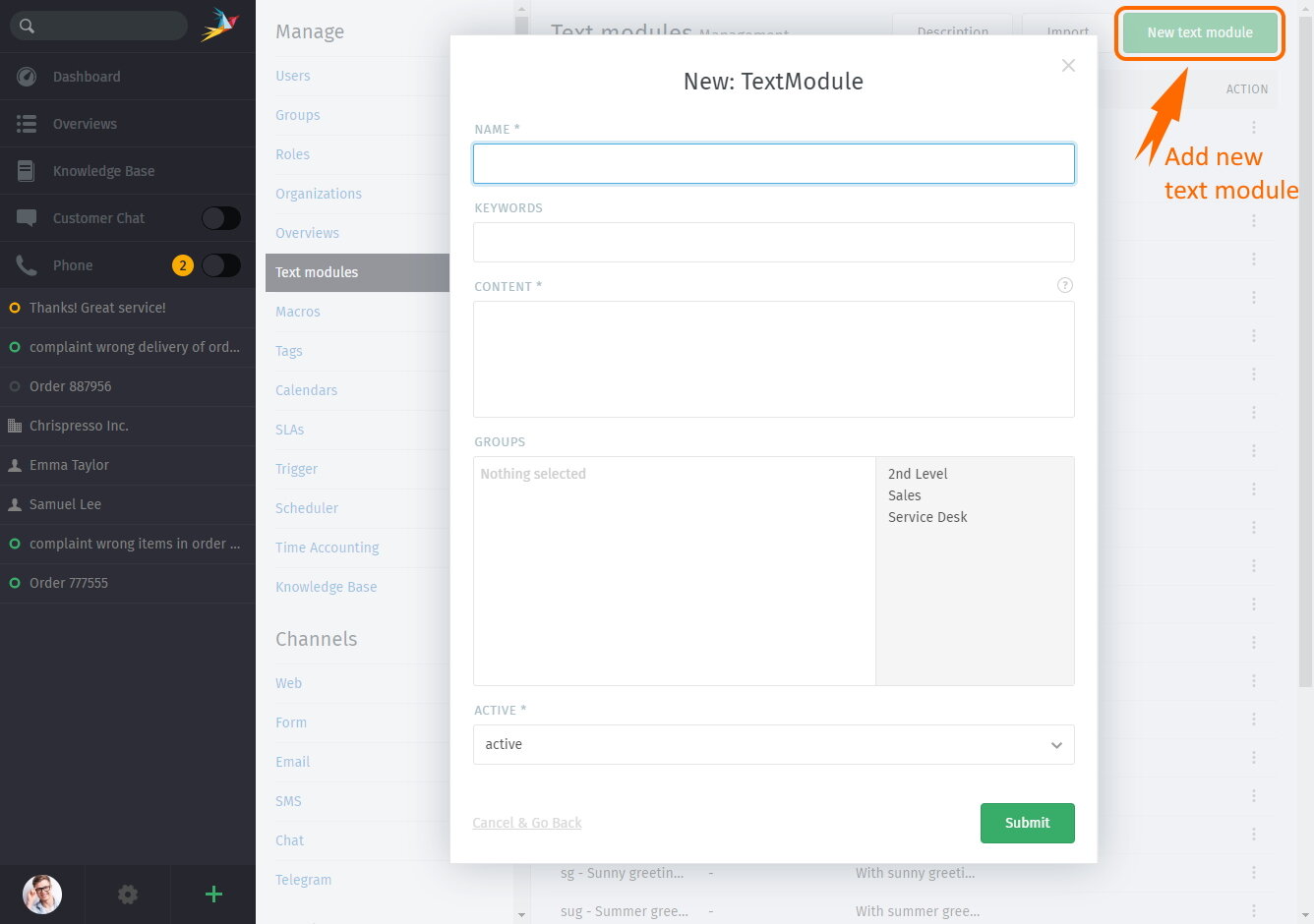 Individual Text Modules | Zammad Features